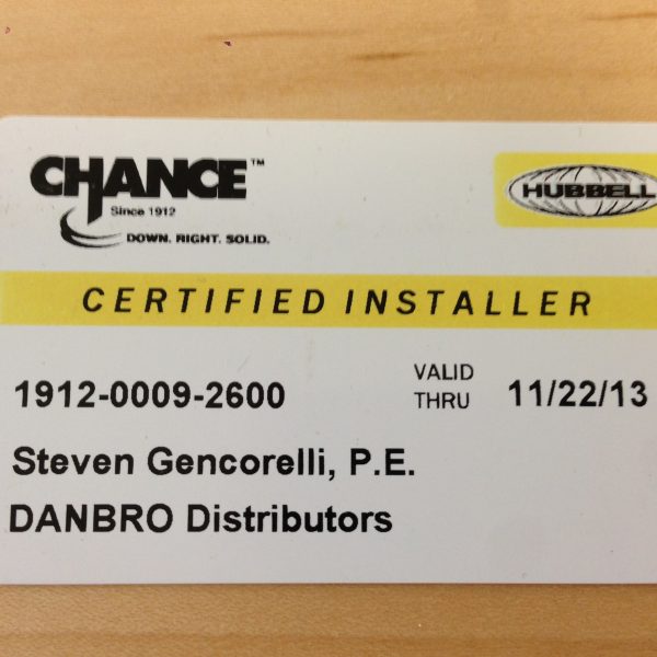 Chance Certified Installer Card | Danbro Distributors
